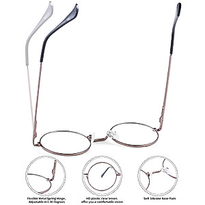 Bouryo Small Round Clear Lens Glasses for Men Women Non Prescription Circle Eyeglasses Metal Eyewear Frames