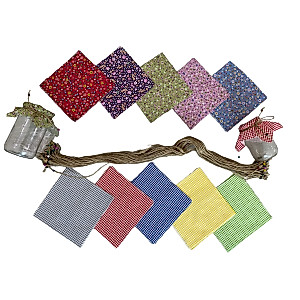 50 Pieces% 100 Cotton Flowered and Checkered Mix Pattern Fabric Jar Cover Cloth- 6.7'' Jar Cover Cloth With 50 Pieces Beaded Jute Rope