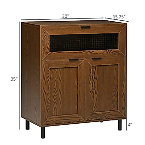 HOMCOM Sideboard Buffet Cabinet, Kitchen Cabinet with Metal Grid Flip Drawer, Adjustable Shelf, Accent Cabinet for Living Room, Walnut