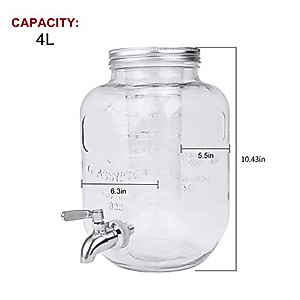 Beverage Dispenser Mason Jar with Lid Leak free 1 Gallon, Entertainment Glassware for Water, Juice, Cold Drinks & More