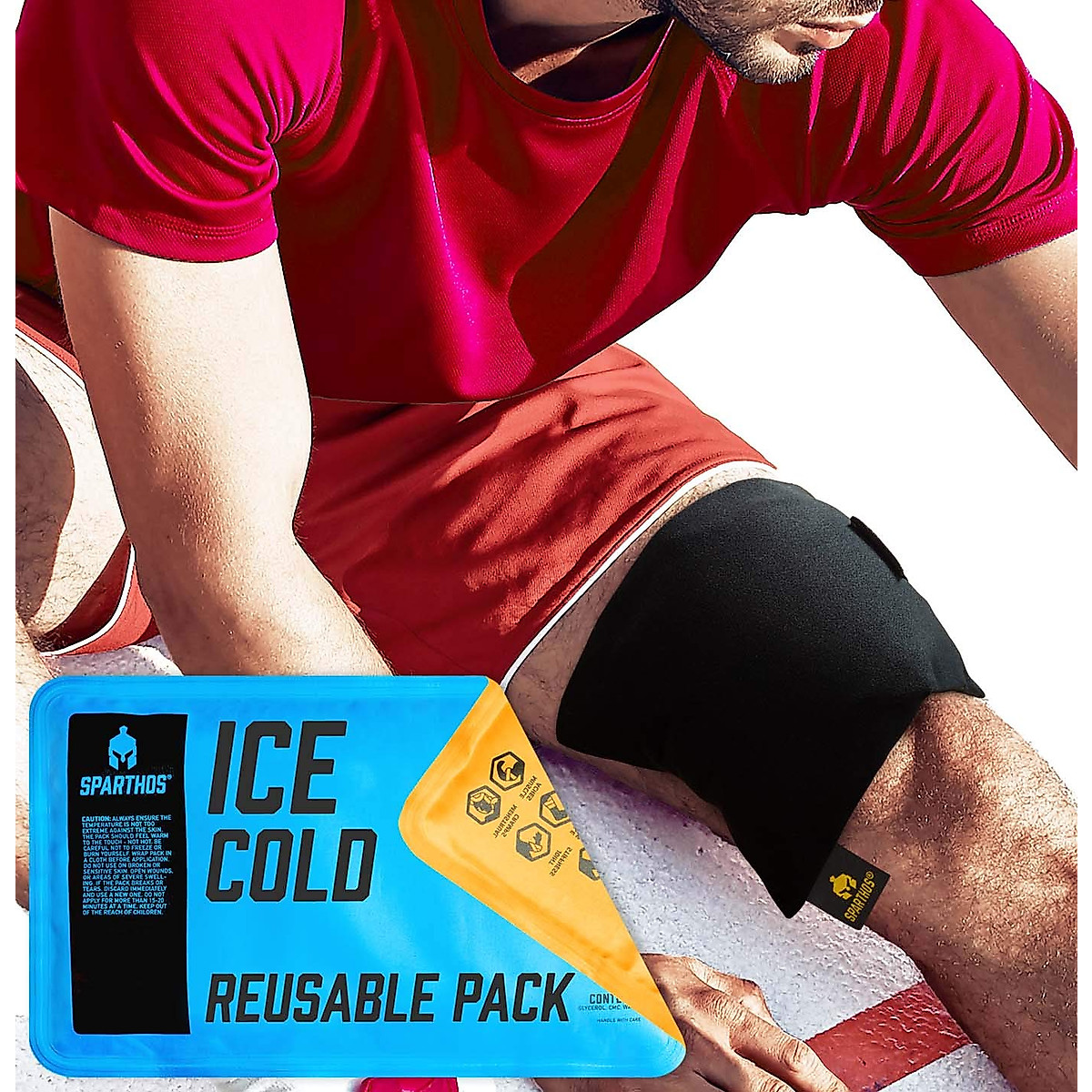 Sparthos Kinesiology Tape [Wild Pink - 16.4ft Uncut Roll] x Ice Packs for Injuries [Size Medium + Cover]