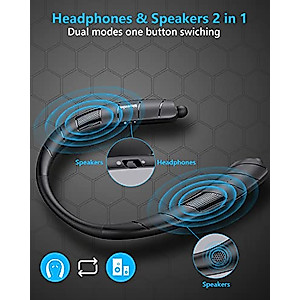 Bluenin Bluetooth Headphones Speaker 2 in 1,Neckband Bluetooth Headphones Retractable Earbuds with Built-in TF Card,Wireless Wearable Speaker Sweatproof Headset with Mic (Black)