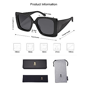 SOJOS Retro Square Polarized Womens Sunglasses Trendy Oversized Large Women's UV Protection Big Shades SJ2224 Black Grey Lens