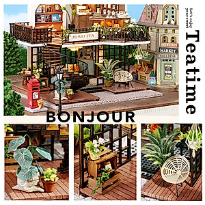 Kisoy Dollhouse Miniature with Furniture Kit, Handmade DIY House Model for Teens Adult Gift (Forest Teahouse)