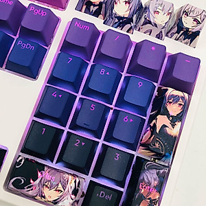 Genshin Impact Keqing PBT Backlit Keycaps 108 Full Keys Set Custom Keycaps, Cherry Profile Dye-Sublimation, Compatiability with 100%, 96%, 80% Percent Mechanical Keyboard