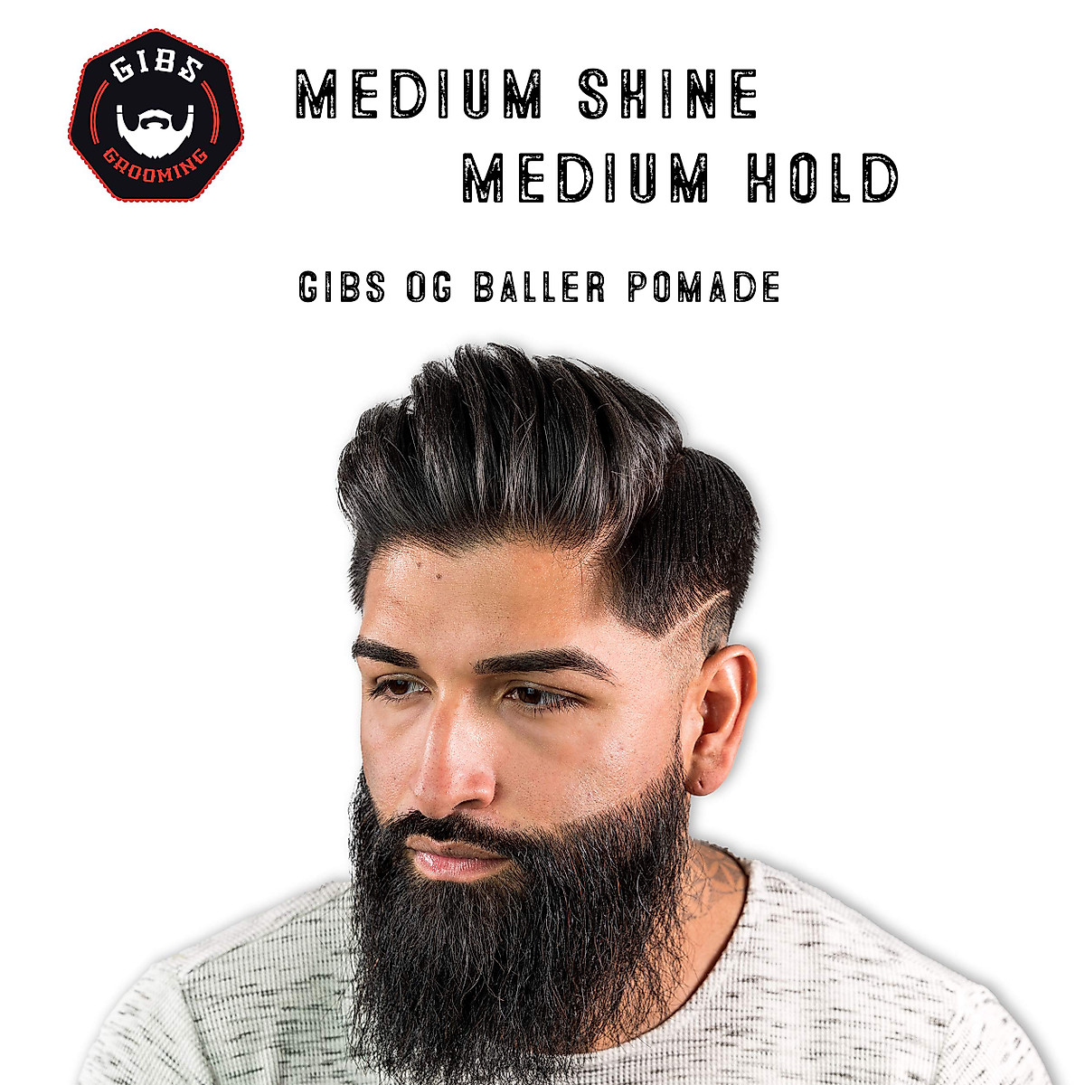 GIBS Grooming OG Baller Pomade- Flex Hold Medium Shine- With Holy Basil Oil, & Panthenol For Men, 3 oz