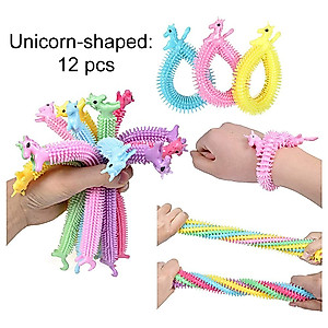 24 Packs Monkey Noodles,Stretching Strings,12 Pcs Unicorn Shaped,12 Pcs Noodle Shaped,Sensory Fidget Set, Stretching up to 4.3-6 feet length,monkey noodle fidget set,fidget noodles