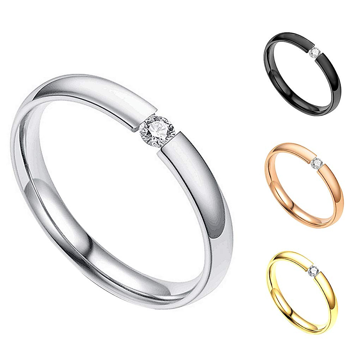 SEniutarm Engagement Love Rings Wedding Bands Unisex Fashion Cubic Zirconia Stainless Steel Couple Wedding Finger Ring Jewelry for Women/Girl Finger Rings DIY Jewelry Gifts - Golden US 10