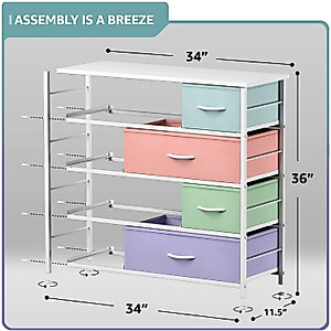 Sorbus Dresser with 8 Drawers - Furniture Storage Chest for Kid’s, Teens, Bedroom, Nursery, Playroom, Clothes, Toys - Steel Frame, Wood Top, Fabric Bins (Pastel)