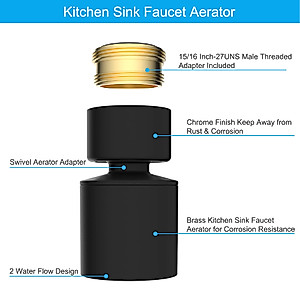 Hibbent NSF/ANSI/CAN 61 Certified Faucet Aerator, 360 Degree Swivel Kitchen Sink Aerator, CUPC Certification Dual-function Sprayer Faucet Replacement Part 55/64 Inch Female Thread - Matte Black