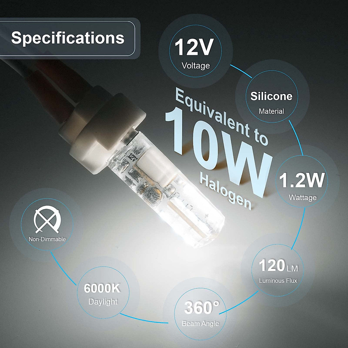 DiCUNO G4 LED Bulbs 12V 1.2W T3 10W Halogen Bulbs Replacement, JC Type G4 Bi-Pin Base Light Bulbs Non-dimmable, Daylight White 6000K, 120 LM for Landscape, Under Cabinet/Counter, RV Lighting, 10PCS