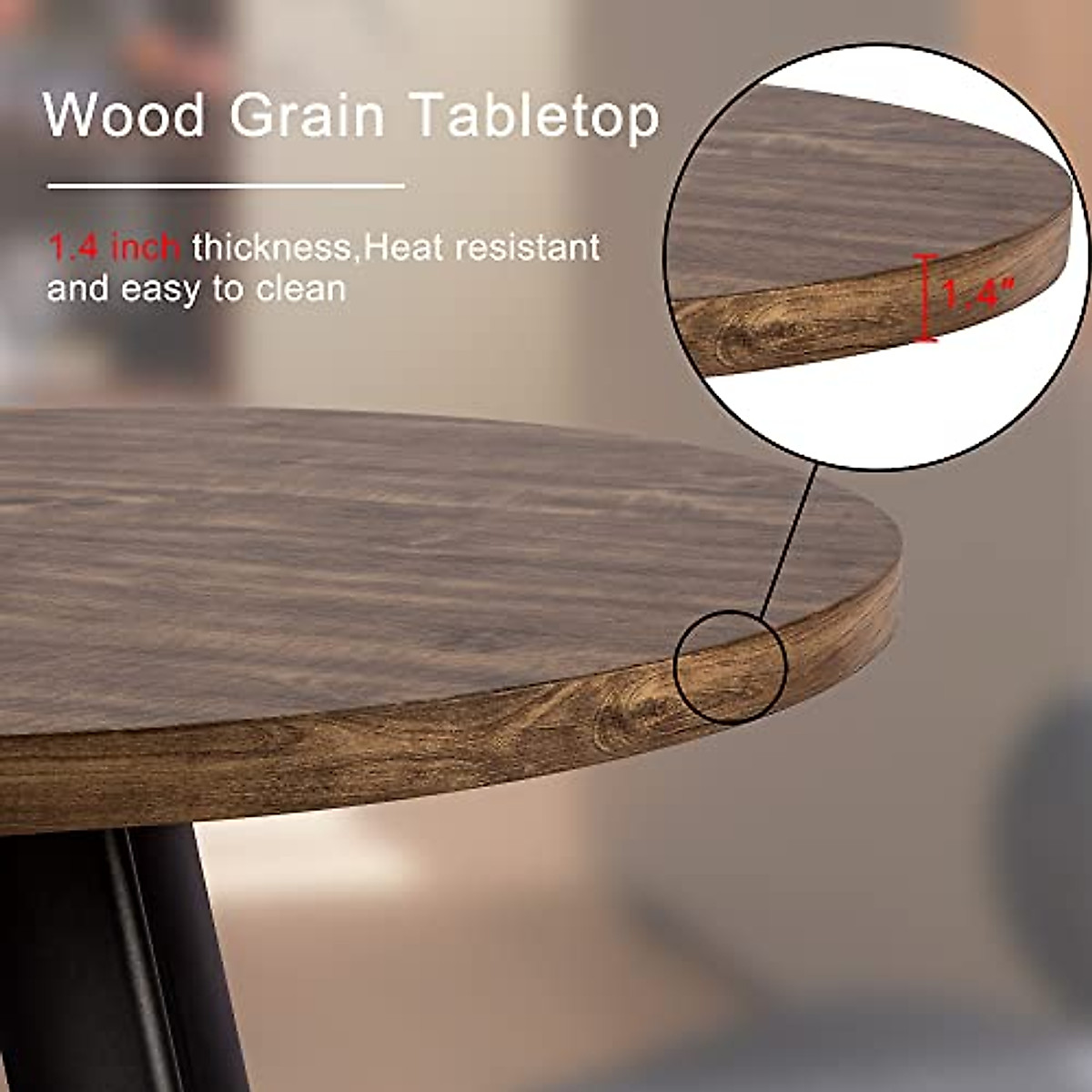 Comfy to go Round Dining Table, 31.5" Small Kitchen Table for 2-4 Person, Mid Century Modern Dining Table with 1.4" Thickness Wood Grain Tabletop for Dining, Living Room, Small Space (Rusty Brown)