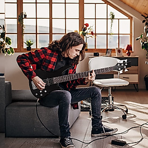 Ktaxon 5 String Electric Bass Guitar, Full Size Standard Right Handed Rosewood Fretboard Bass Kit with Strap, Cable, Pick, Wrench Tool (Black)