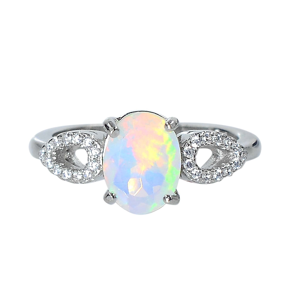 Natural 9X7 MM Ethiopian Welo Cut Opal Gemstone 925 Sterling Silver October Birthstone Wedding Jewelry Engagement Ring Gift For Her (Rose Gold Rhodium Plated Silver, 10)