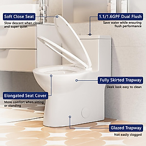 DeerValley Symmetry One Piece Toilet, Dual Flush 1.1/1.6 GPF Elongated Standard Toilet for Bathroom, Toilets with Comfortable Seat Height (Seat Included) (White)