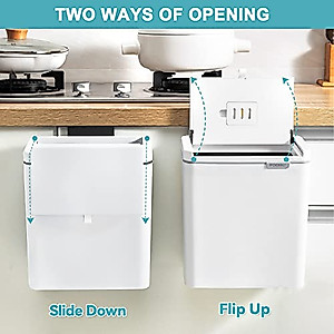 FODISU Hanging Trash Can with Lid 2.4 Gallon Kitchen Garbage Can with Sliding Lid, 9 Liter Wall-Mounted Compost Bin for Under Sink, Small Plastic Trash Can for Cupboard, Bathroom, Studio, Bedroom
