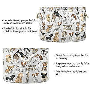 ALAZA Doodle Dog Pug Corgi Golden Retriever Husky Labrador Dachshund Storage Basket Gift Baskets Large Collapsible Laundry Hamper with Handle, 20x20x14 in