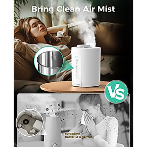 Healthy Warm Mist Humidifiers for Bedroom, 3L/100oz Stainless Steel Humidifier Easy Clean, Steam Humidifier for Living Room, Whisper-Quiet, Filterless and Simple Use