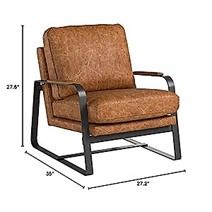 Amazon Brand – Rivet Summit Mid-Century Modern Leather Accent Chair with Steel Arms, 27"W, Cognac Brown