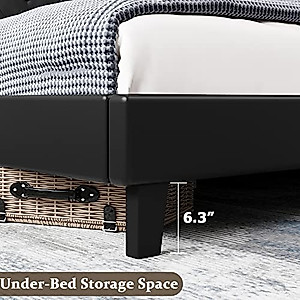 Homhougo Full Size Bed Frame with Adjustable Headboard, Upholstered Platform Bed with Button Tufted Faux Leather Headboard, Wood Slat Support, Noise-Free, No Box Spring Needed, Easy Assembly, Black