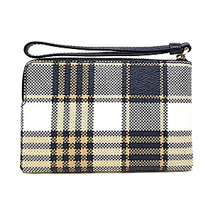 Coach Women's Corner Zip Wristlet With Garden Plaid Print (Midnight Multi)
