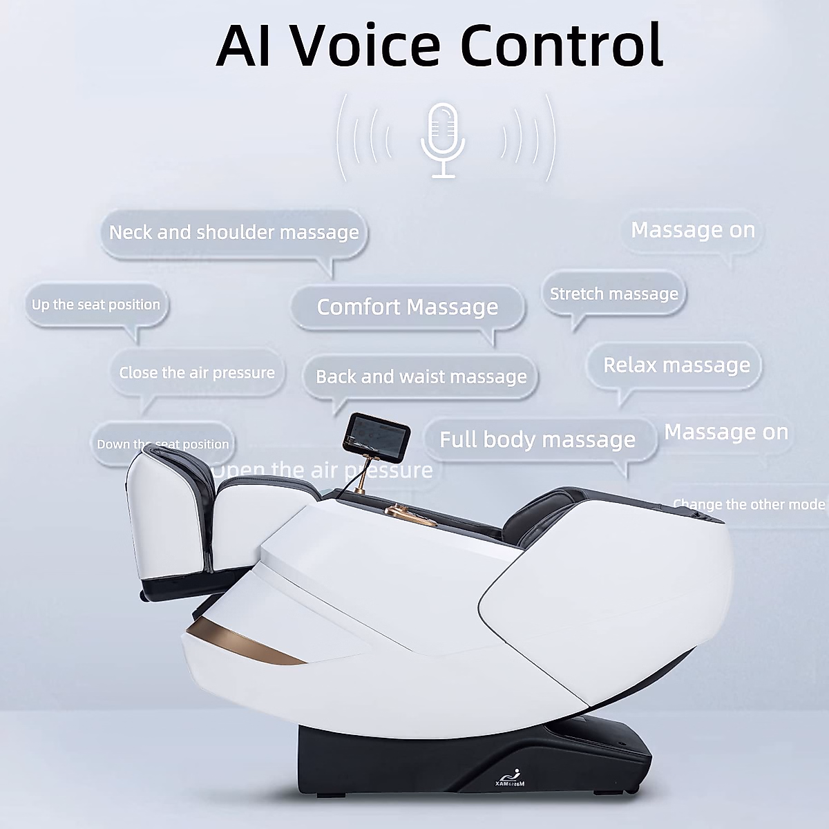 MassaMAX 4D Massage Chair, Full Body Recliner with Zero Gravity, Electric Extendable Footrest, Deep Yoga Stretch, AI Voice Control, Automatic Body Scan, Foot Rollers, and Heat (MT339-Space White)