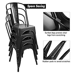 Flamaker Metal Dining Chairs Stackable Kitchen Dining Chairs Metal Chairs Bistro Cafe Side Chairs Height Restaurant Chairs Tolix Side Bar Chairs, Set of 4 (Black)