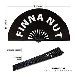Finna Nut Hand Fan Foldable Bamboo Circuit Rave Hand Fans Slang Words Fan Outfit Party Gear Gifts Music Festival Rave Accessories (Black)