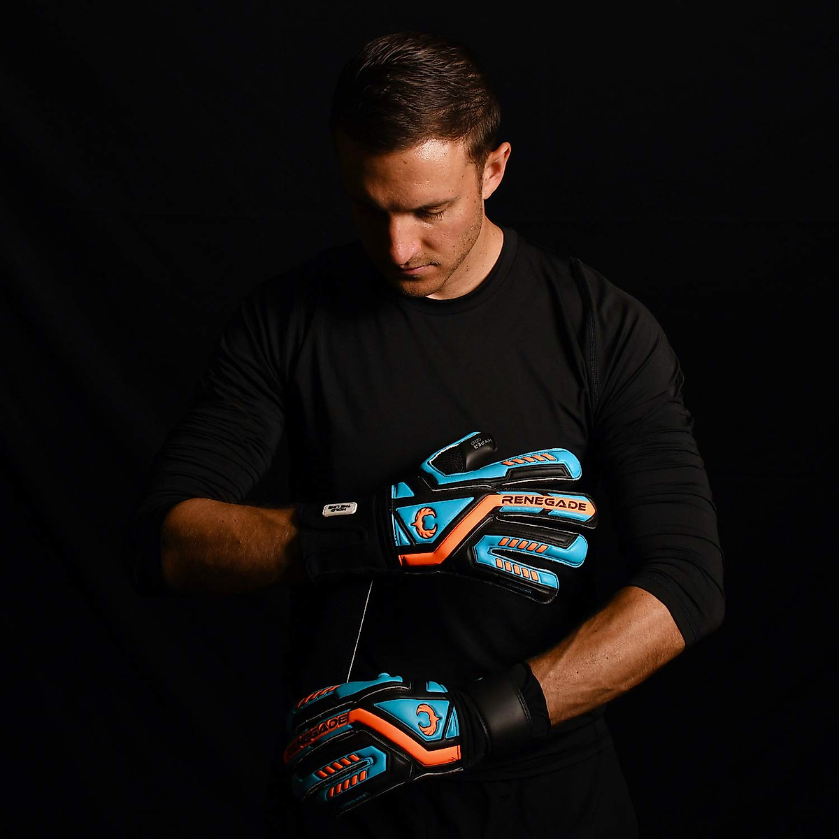Renegade GK Talon Cyclone 2 Goalie Gloves with Pro-Tek Fingersaves | 4mm Hyper Grip & Duratek | Black, Orange, Blue Soccer Goalkeeper Gloves (Size 5, Kids, Boys, Girls, Roll Cut, Lvl 3)