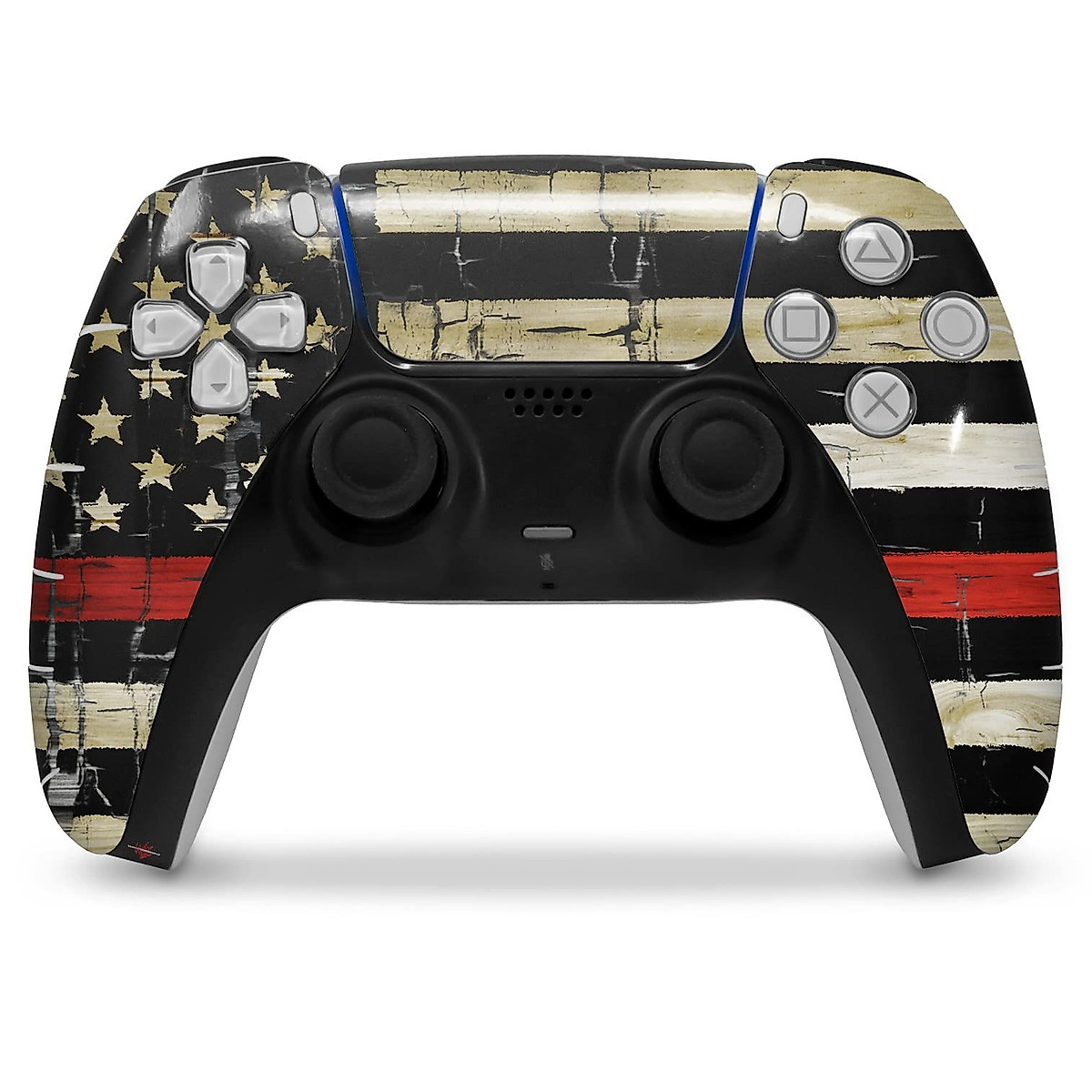 WraptorSkinz Skin Wrap compatible with Sony PS5 DualSense Controller Painted Faded and Cracked Red Line USA American Flag (CONTROLLER NOT INCLUDED)