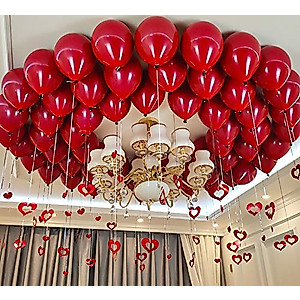 AnnoDeel 50pcs 10inch Red Ruby Latex Balloons, Red Round thick Ruby Double Latex Balloons for Love Bride Wedding Valentine Day Party Decoration Supply