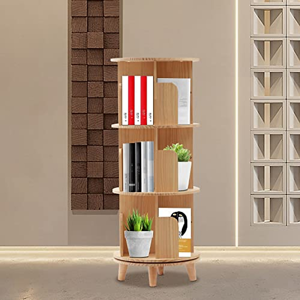 Aohuada 3-Tier Rotating Bookshelf 360° Display Rotating Stackable Shelves Floor Standing Bookcase Storage Rack Bookshelf Organizer Used in Bedroom, Living Room Study Room