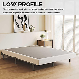 Bedsnus 7 Inch Metal Bed Frame Queen Size, Compatible with Most Brand Box Spring Or Mattress, 9-Leg Support Bed Base, Headboard Attachable, Noise-Free, Easy Assembly, Black