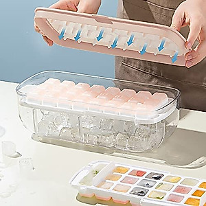 LittleStar Ice Tray with Lid and Bin-Updated Press Plate Easy Release Ice Cubes Double Layers Ice Makers For 48pcs Ice Cubes BPA Free (Pink)