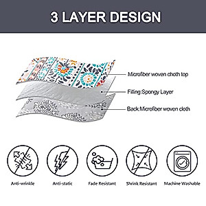 DREAMCLOUD HOME Bohemian Quilt Set Full Queen Size 3 Piece, Cosima Striped Pattern Printed Bedding Coverlet Set, Lightweight Soft Reversible Bedspread Sets for All Season (1 Quilt & 2 Pillow Shams)