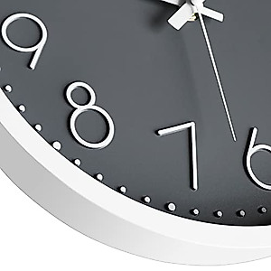 Foxtop 12 Inch Non-Ticking Wall Clock Silent Quartz Battery Operated Round Wall Clock Modern Easy to Read Clock for Office School Classroom Home Bedroom Living Room Kitchen (Gray)