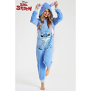 Disney Onesies for Women, Fluffy Stitch Onesie Pyjamas, Stitch Gifts (Blue Stitch, L)