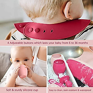 Baby Silicone Feeding Set - Baby Led Weaning Utensils, Silicone Bibs, Infant Feeding Cups For Boys, Girls, & Toddlers Smooth Waterproof Material For Practical Eating, Set of 8