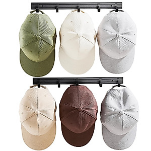 SIMVE Hat Organizer Rack for Baseball Caps Wall Mounted 15.7 in Removable 10 Aluminum Hook for Closet Door Room Entryway Metal Hanging Display Hanger Storage Holder for Towel Key Bag Coat Black