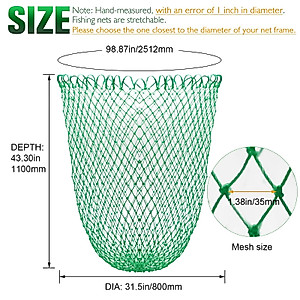 Dovesun Fishing Net Fish Landing Net Foldable Fishing Replacement Net for Freshwater Saltwater Fishing Net Replacement Netting Green Color Handle/Frame Not Included
