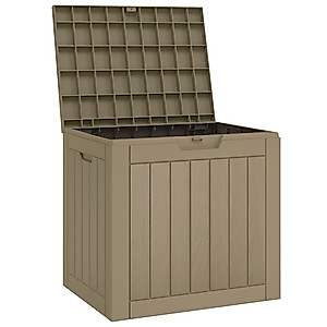 TIFITGO Asomie Patio Storage Box Light Brown 21.9"x16.9"x20.9" Polypropylene Indoor stockage bin home chest house tank Outdoor Furniture Outdoor Storage Boxes US Stock Fast Shipment Black