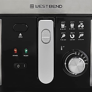 West Bend Deep Fryer with Adjustable Temperature Control Nonstick Basket Easy-View Window and Temperature Guide, Folding Handle and Locking Cover for Easy Storage, 3-Liter, Silver,Black, DFWB3LBK13