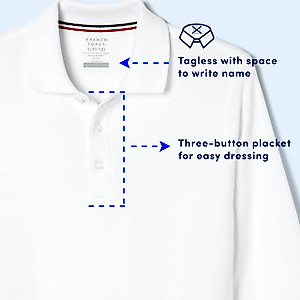 French Toast Big Pique Polo School Uniform Shirt with Long Sleeves for Boys and Girls, Navy, 8