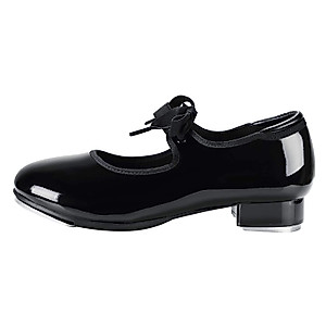 Linodes Unisex PU Leather Ribbon Tie Tap Shoe Dance Shoes for Women and Men's Dance Shoes-601-Black Patent-8M
