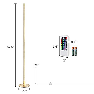 EDISHINE Modern LED Corner Floor Lamp with Smart App & Remote Control, Minimalist Dimmable Light Compatible with Alexa, Google Home, 57.5" Tall Lamp for Living Room, Bedroom (Gold)