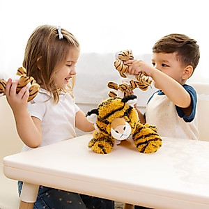 PREXTEX Plush Tiger with Zippered Pouch for Its 3 Little Plush Baby Tigers - Plushlings Collection Soft Stuffed Animal Playset