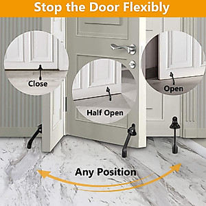 FVIEXE 4 Packs Door Stopper, 4 Inch Kickdown Door Stop for Bottom of Door Kick Down Door Stoppers Kickstand Replacements, Heavy Duty Metal Doorstop Door Holder with Rubber Tip, Black