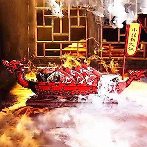 HONHPD 26.7 inch Dragon Boat Sushi Plate, Resin Sashimi Dragon Boat Seafood Plate Japanese Food Tableware Salmon Platter Dry Ice Plate Hot Pot Buffet