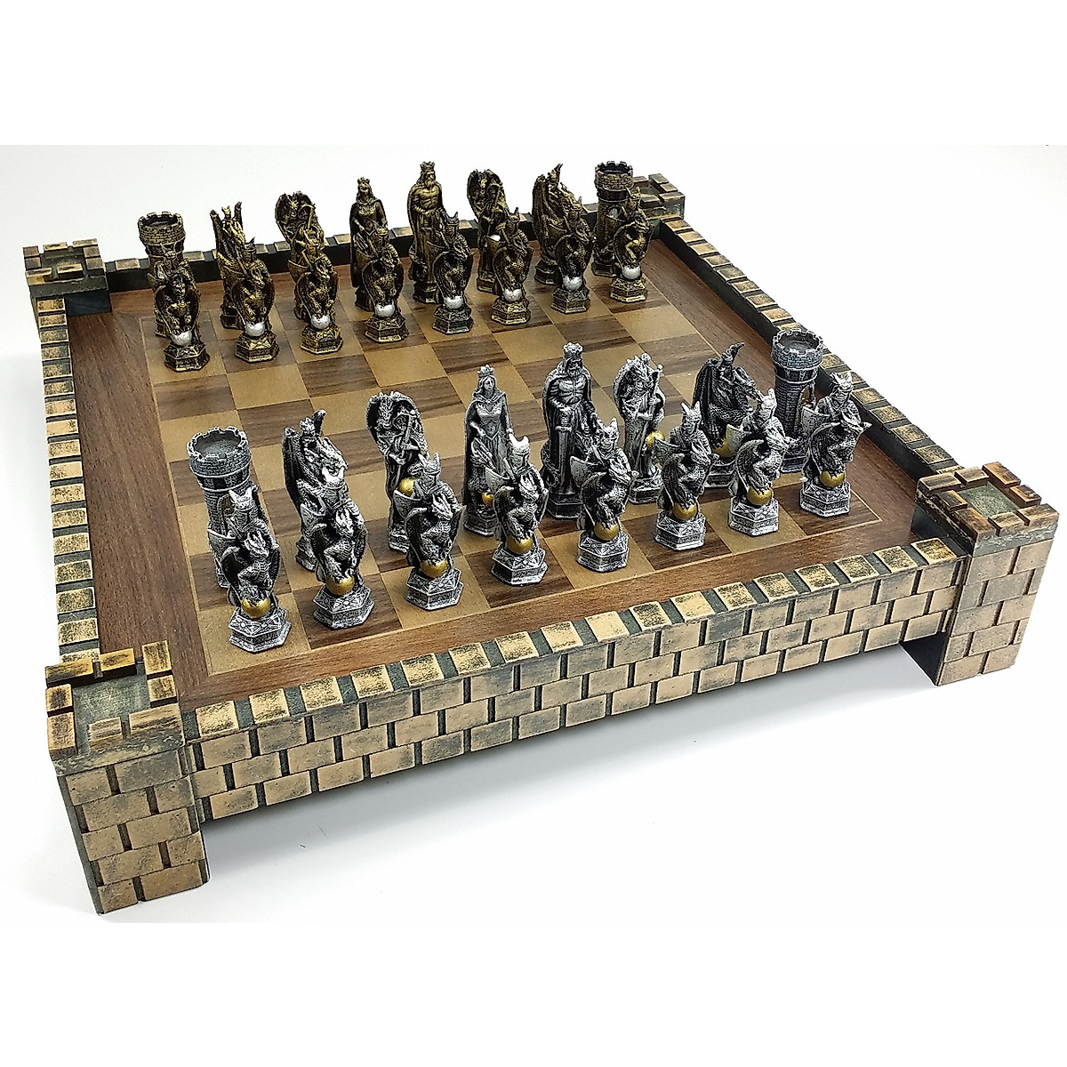 HPL King Arthur Camelot Knights Medieval Times Dragon Fantasy Chess Set W Castle Board 17"
