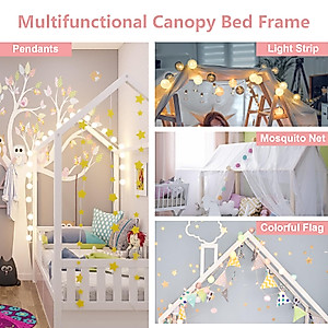 ODUWA Full Size House Bed for Kids,Metal House Platform Bed with Guardrail,Montessori Floor Bed Frame with Roof,Full Bed Frames for Kids,Toddlers,Girls,Boys